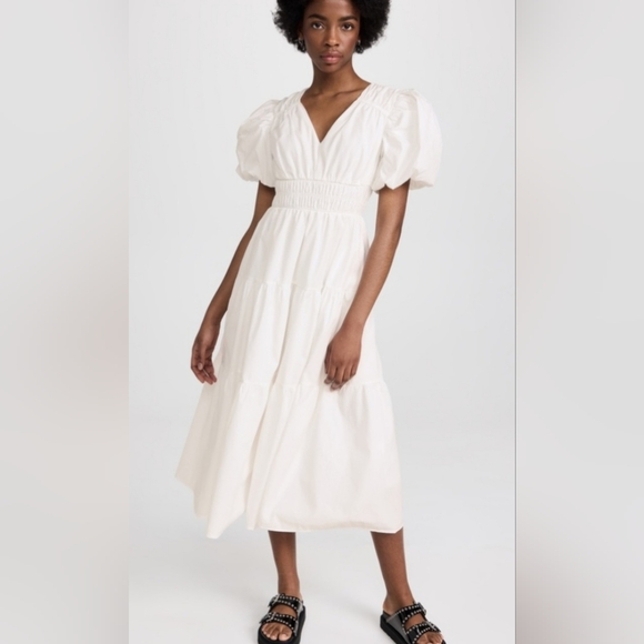 Moon River | Dresses | Moon River Popplin Sleeve Midi Dress White ...